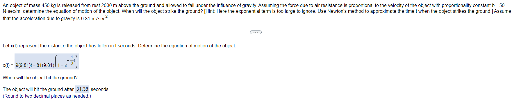 Solved that the acceleration due to gravity is 9.81 m/sec2. | Chegg.com