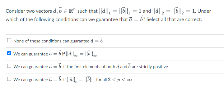 Solved Consider two vectors a,b∈Rn such that ∥a∥1=∥b∥1=1 and | Chegg.com