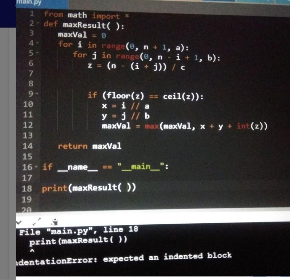 Solved + main.py 1 from math import 2. def maxResult(): 3 | Chegg.com