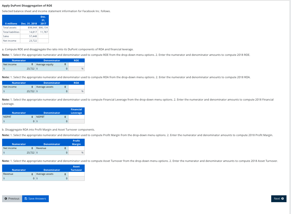 Solved Apply DuPont Disaggregation of ROE Selected balance | Chegg.com