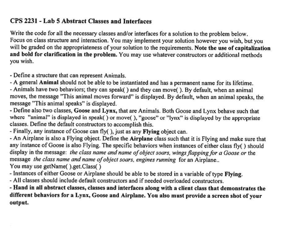 Solved CPS 2231 - Lab 5 Abstract Classes and Interfaces | Chegg.com