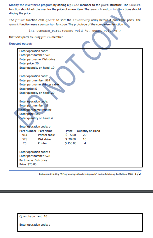 Solved Modify the inventory,c program by adding a price | Chegg.com