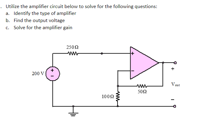 Solved Utilize the amplifier circuit below to solve for the | Chegg.com