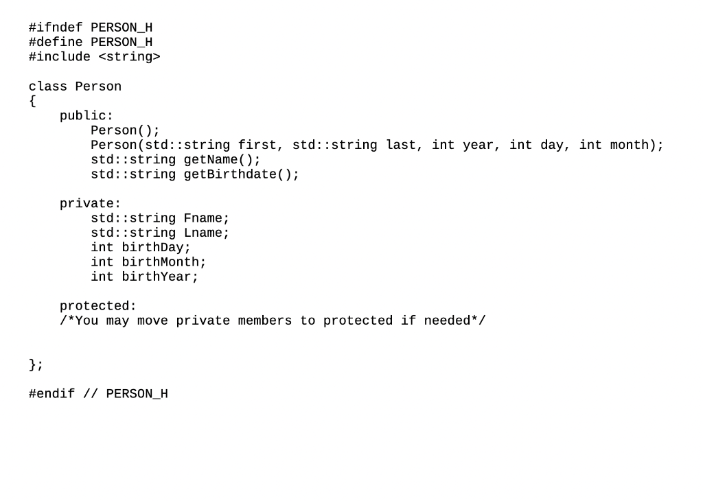 Solved #include #include "Person.h" using namespace std; | Chegg.com