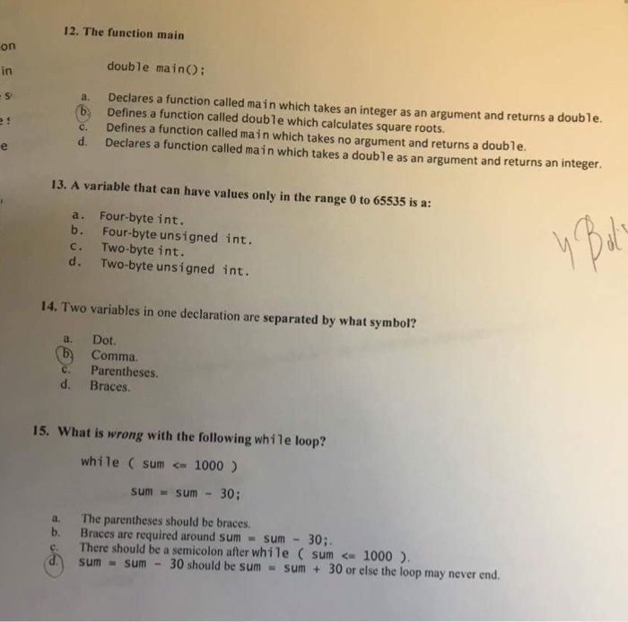 Solved The function main double main(); a. Declares a | Chegg.com
