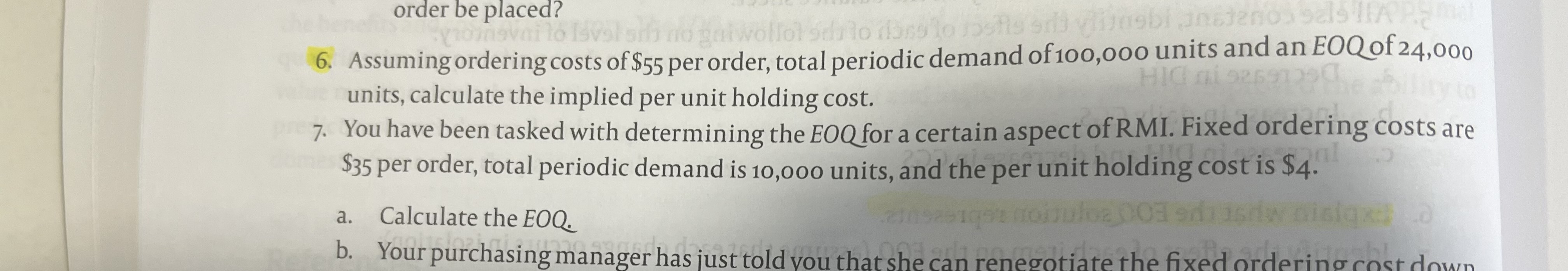 Solved 6. Assuming ordering costs of $55 per order, total | Chegg.com