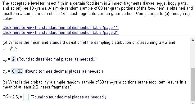Solved The acceptable level for insect filth in a certain | Chegg.com