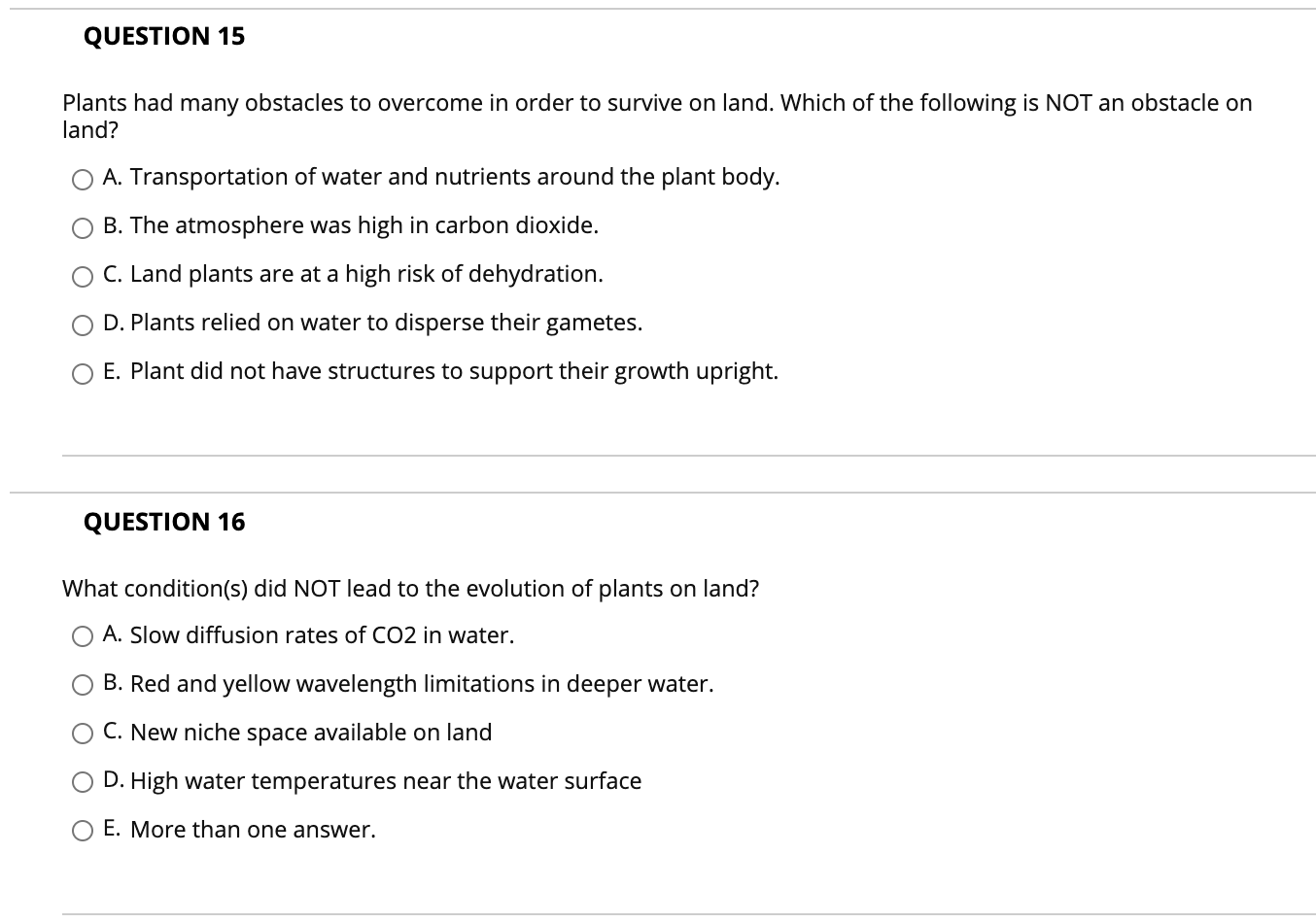 Solved QUESTION 15 Plants had many obstacles to overcome in | Chegg.com