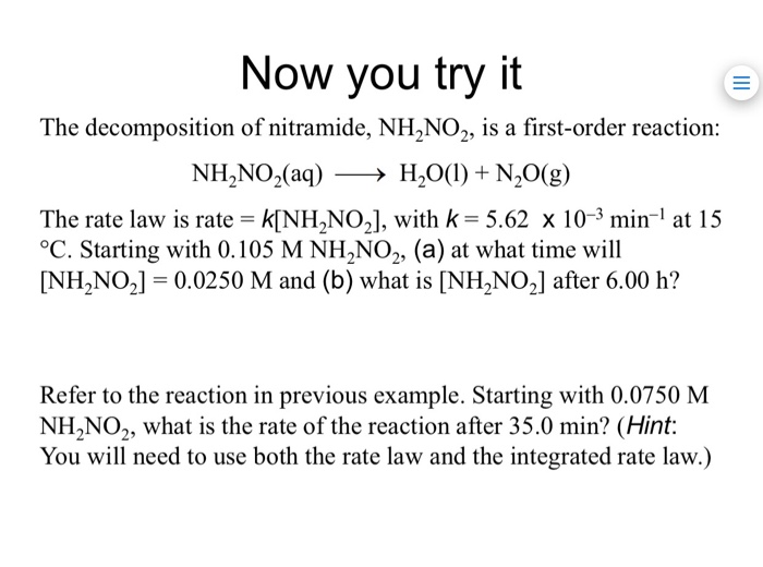Solved Now you try it The decomposition of nitramide, | Chegg.com