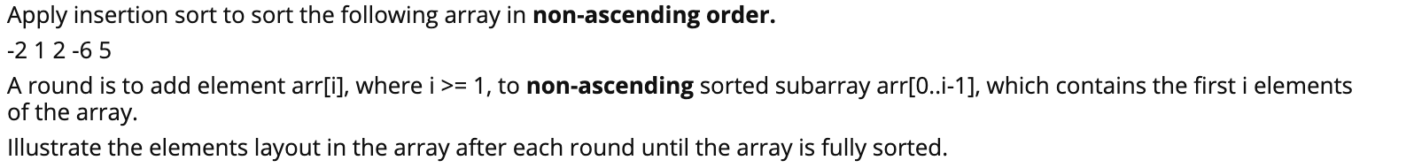 Solved Apply insertion sort to sort the following array in | Chegg.com