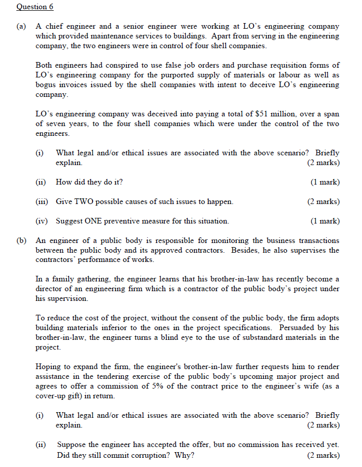 Solved Question 6 (a) A chief engineer and a senior engineer | Chegg.com