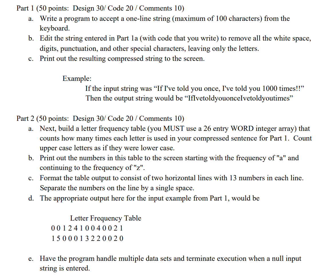Solved a. Part 1 (50 points: Design 30/ Code 20 / Comments | Chegg.com