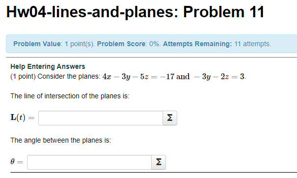Solved Hw04-lines-and-planes: Problem 11 Problem Value: 1 | Chegg.com