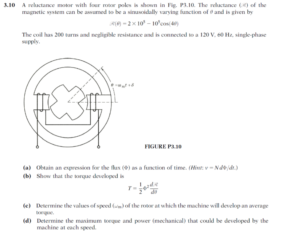Solved A reluctance motor with four rotor poles is shown in | Chegg.com