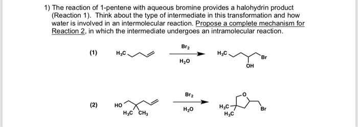 Solved 1) The reaction of 1-pentene with aqueous bromine | Chegg.com
