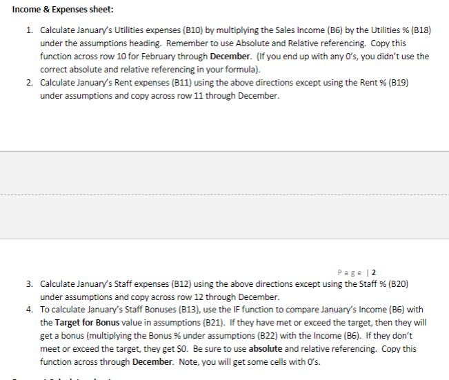 Solved Income \& Expenses sheet: 1. Calculate January's | Chegg.com