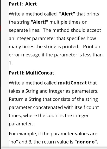Solved Part I: Alert Write a method called "Alert" that | Chegg.com
