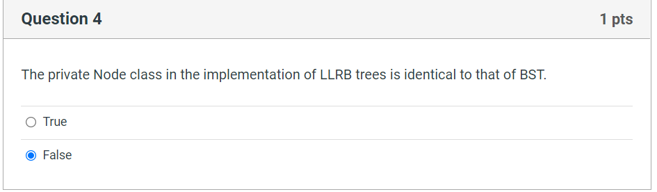 Solved Question 4 4 1 pts The private Node class in the | Chegg.com