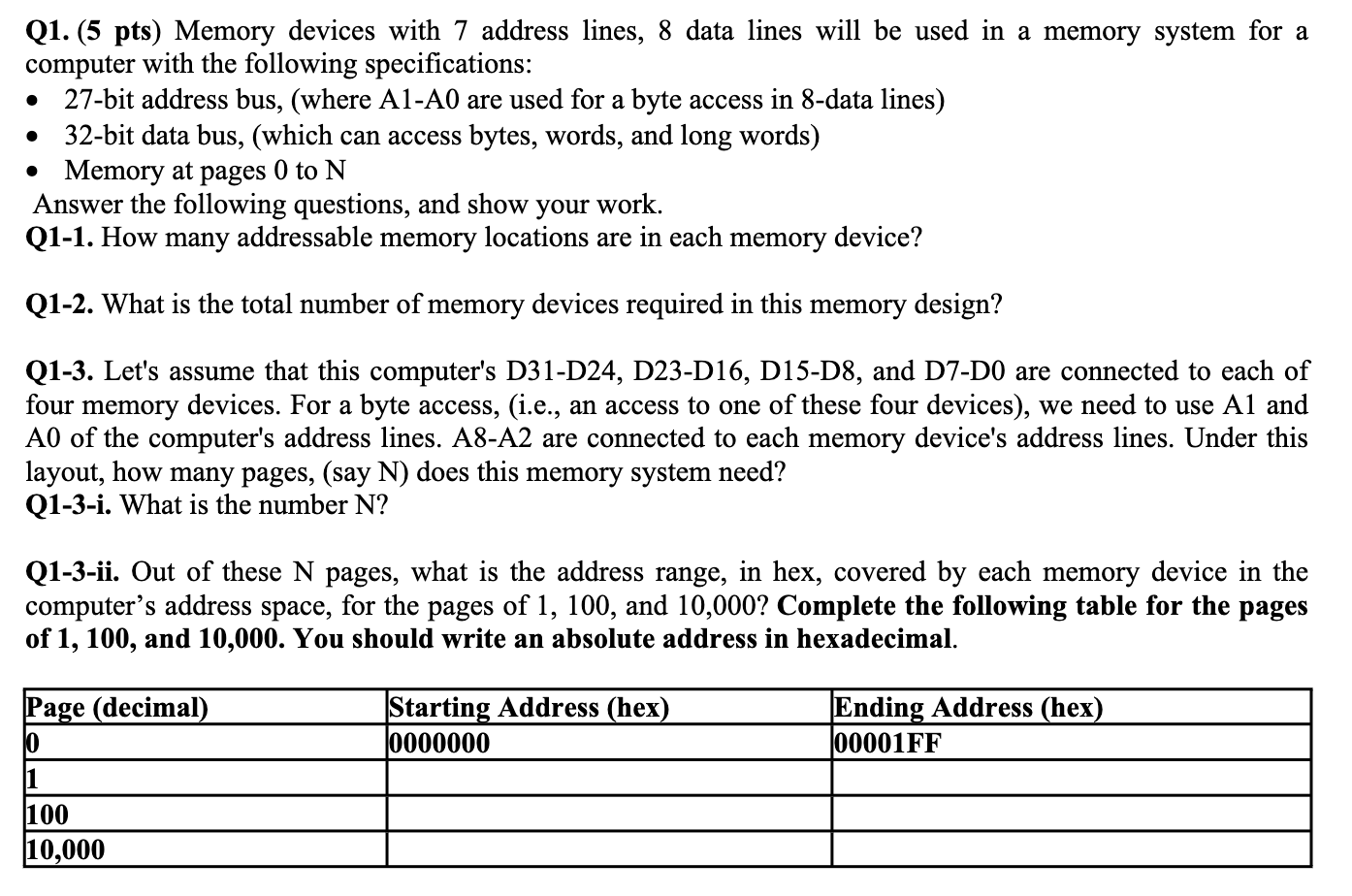 Solved Q1 5 Pts Memory Devices With 7 Address Lines 8