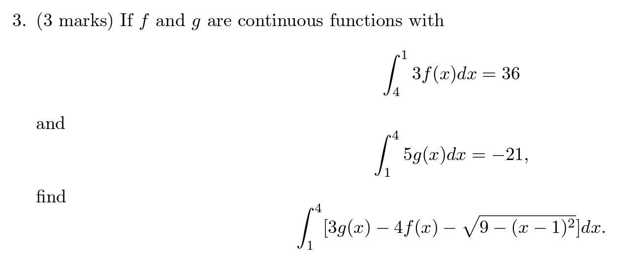 Solved (3 ﻿marks) ﻿If f ﻿and g ﻿are continuous functions | Chegg.com