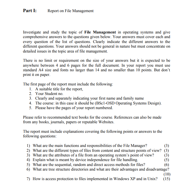 Solved Part I: Report on File Management Investigate and | Chegg.com