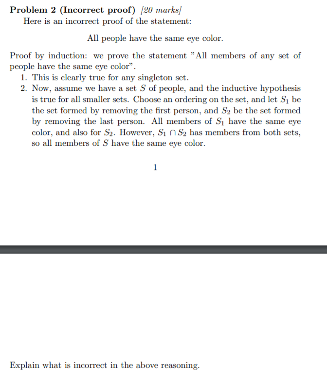 Solved Problem 2 (Incorrect proof) (20 marks] Here is an | Chegg.com