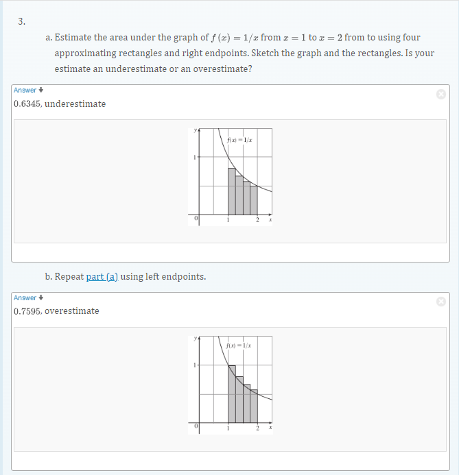 Solved a. Estimate the area under the graph of f(x)=1/x from | Chegg.com