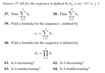 Solved 10 Сл Answer 57–64 for the sequence b defined by b = | Chegg.com