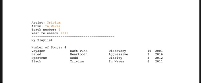 Solved Song Playlist On canvas, you received an Array of | Chegg.com