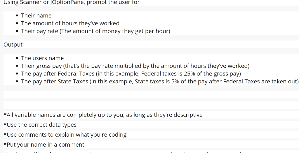 Solved Using Java Eclipse. Calculates user’s gross pay | Chegg.com