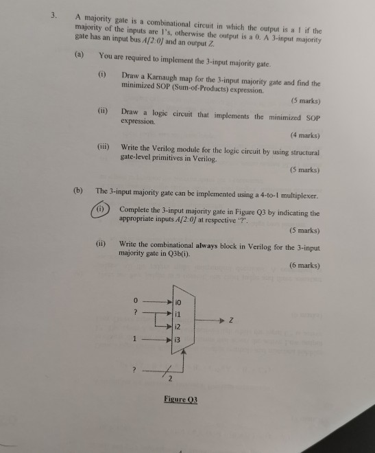 Solved 3. A majority gate is a combinational circuit in | Chegg.com