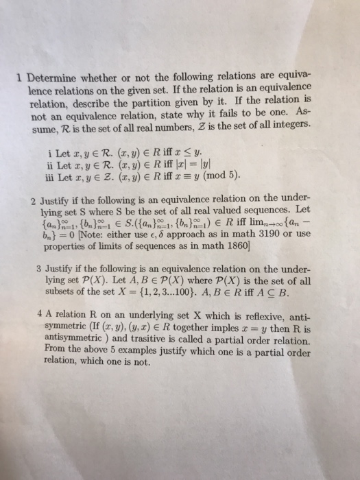Solved 1 Determine Whether Or Not The Following Relations