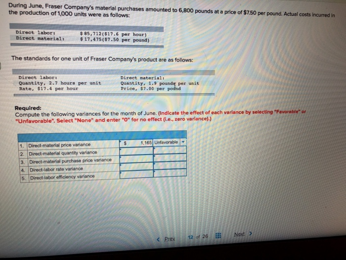 Solved During June, Fraser Company's material purchases | Chegg.com