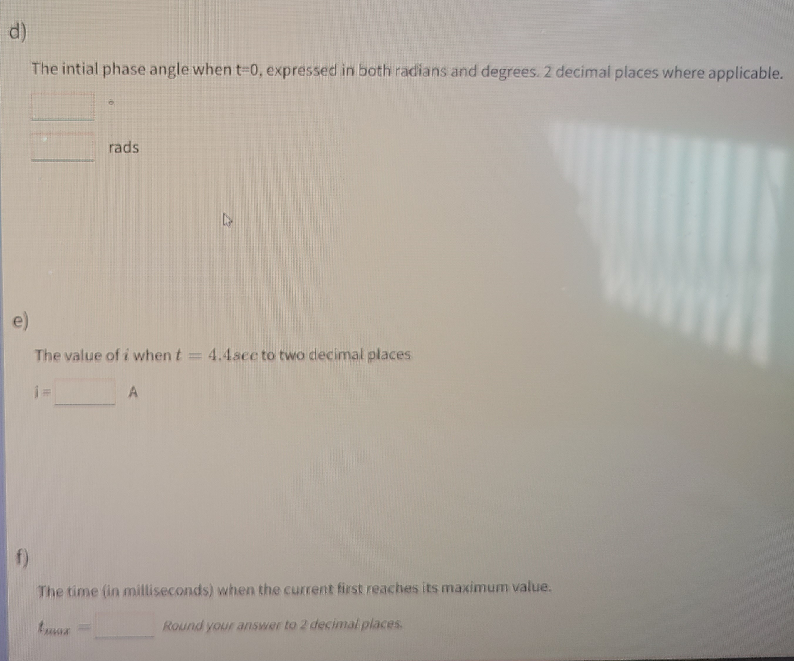 Solved The instantaneous value of current i (amps) at t | Chegg.com