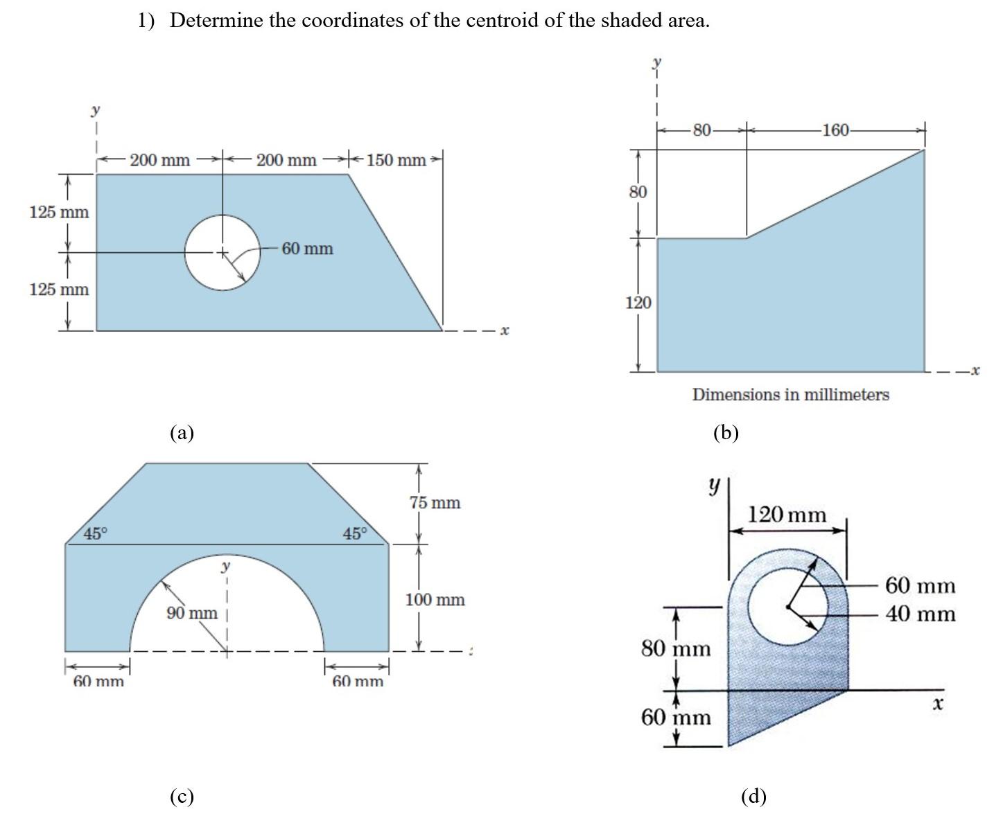 Solved 1) Determine the coordinates of the centroid of the | Chegg.com