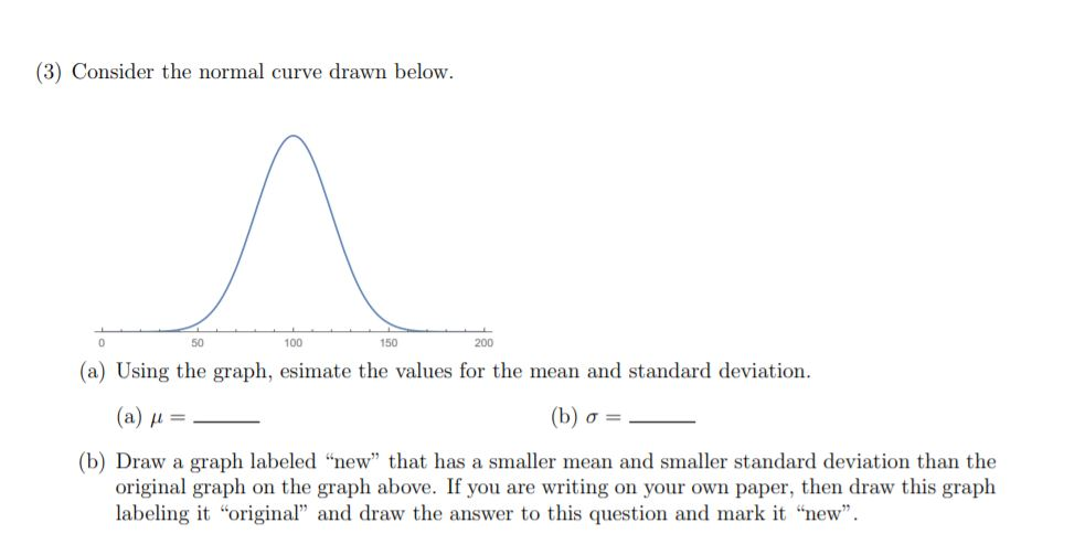Solved (3) Consider the normal curve drawn below. 50 100 150 | Chegg.com