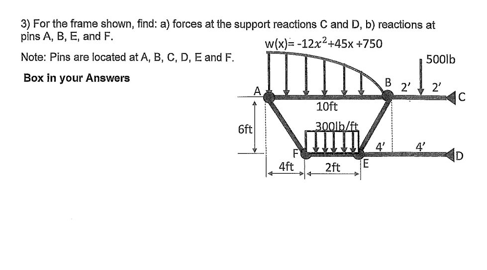 Solved 3) For the frame shown, find: a) forces at the | Chegg.com