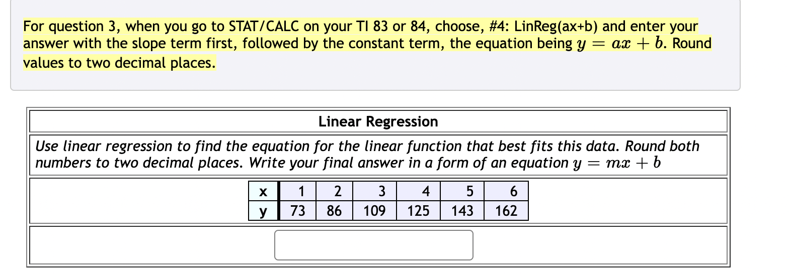 Solved For question 3 , when you go to STAT/CALC on your TI | Chegg.com