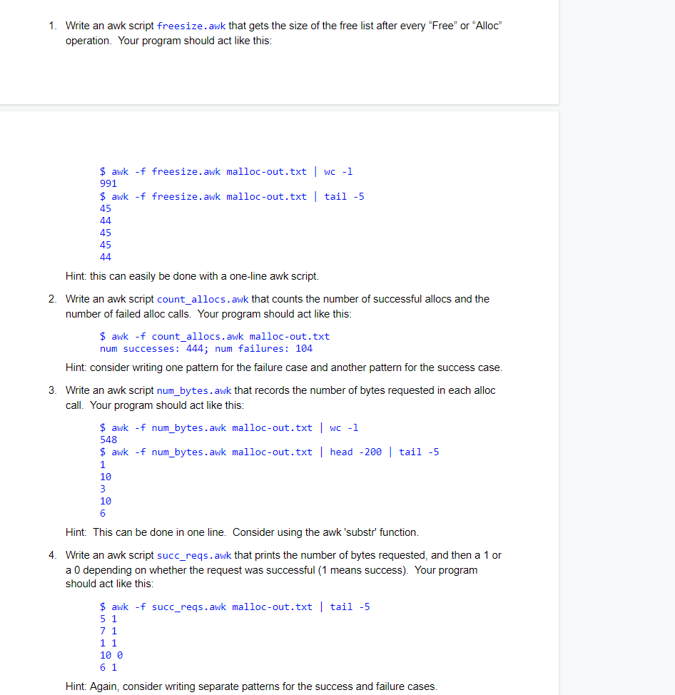 Solved You don't need advanced features of AWK for these | Chegg.com