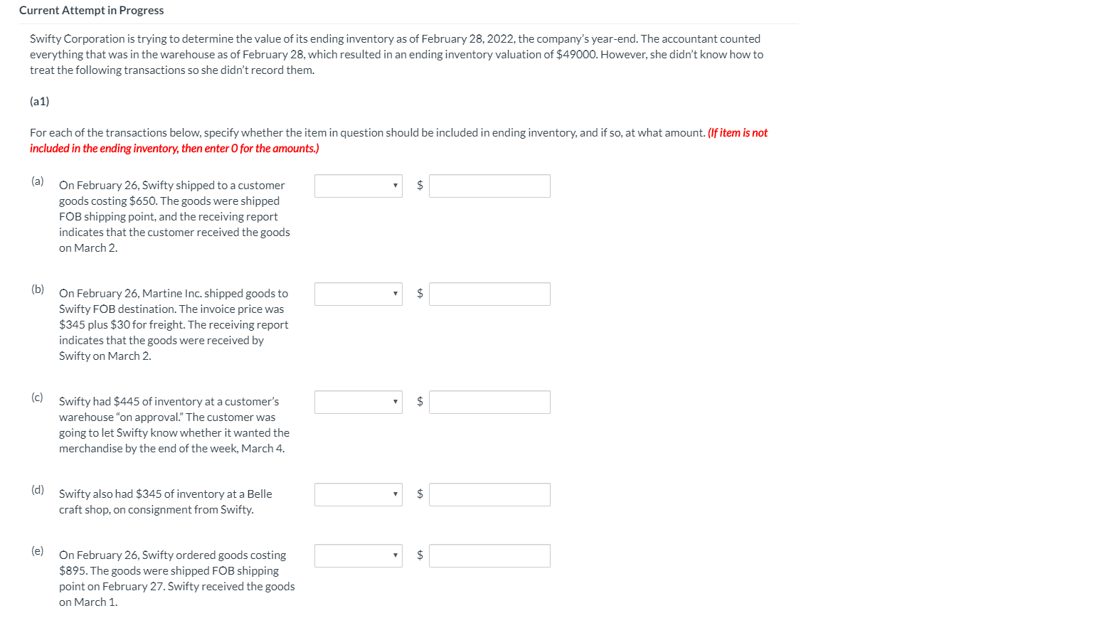 Solved Current Attempt in Progress Swifty Corporation is | Chegg.com