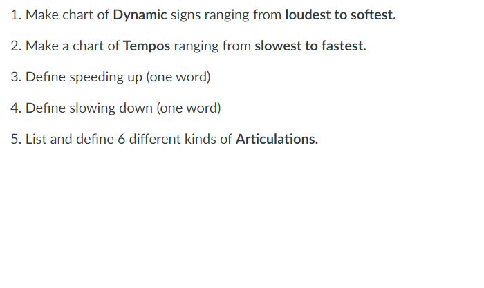 Solved 1. Make chart of Dynamic signs ranging from loudest | Chegg.com