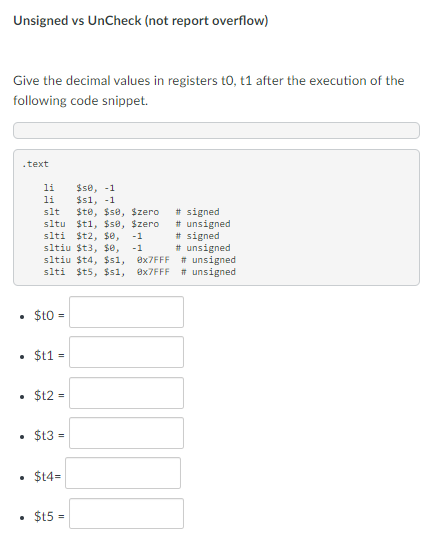 Solved Unsigned vs UnCheck (not report overflow) Give the | Chegg.com