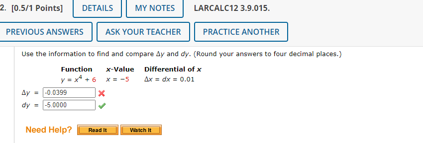 Solved Use the information to find and compare Δy ﻿and | Chegg.com