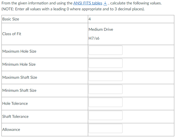 Solved From the given information and using the ANSI FITS | Chegg.com