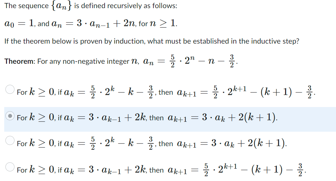 Solved The sequence {an} is defined recursively as follows: | Chegg.com