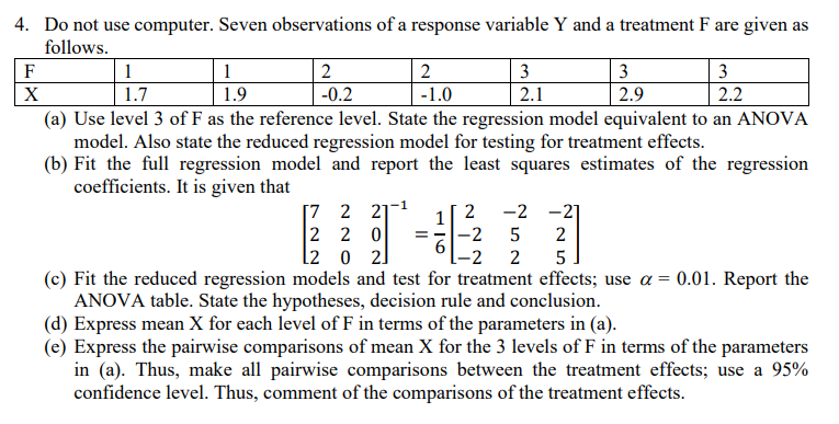 Solved 4. Do not use computer. Seven observations of a | Chegg.com