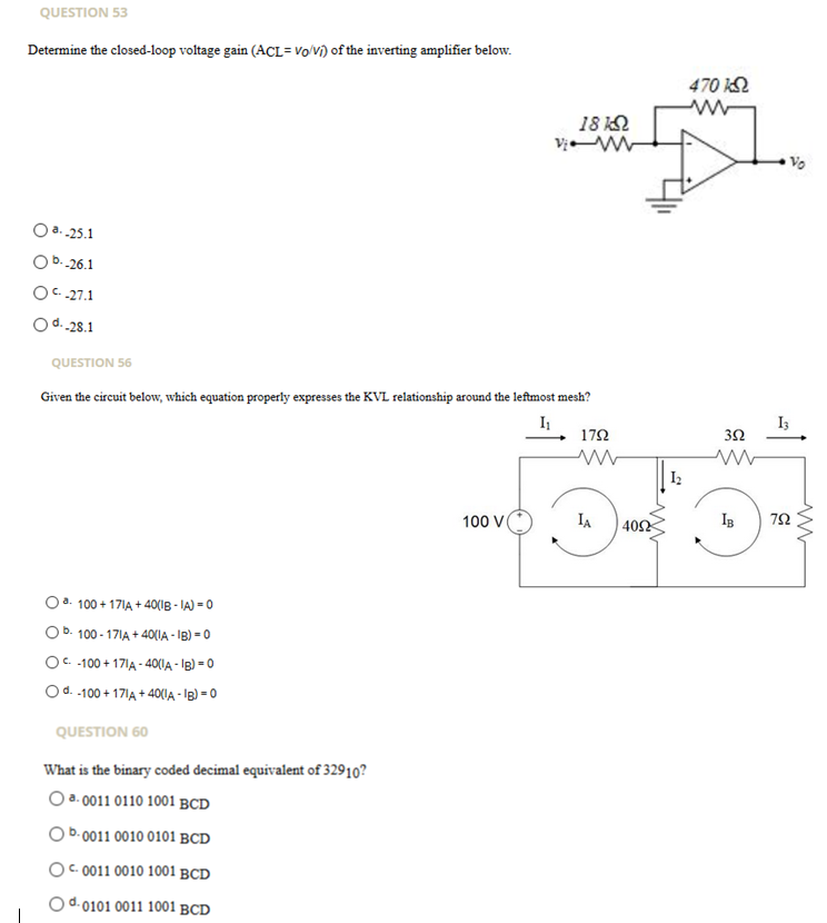 Solved QUESTION 53 Determine the closed-loop voltage gain | Chegg.com