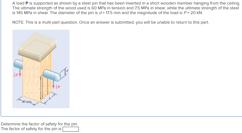 Solved A load P is supported as shown by a steel pin that | Chegg.com
