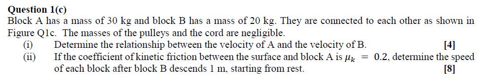 Solved Figure Q1c Question 1c Block A Has A Mass Of 30 
