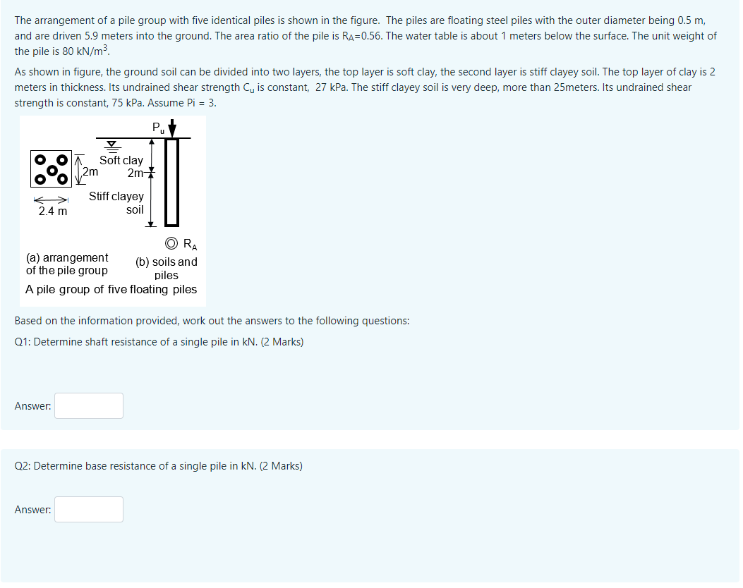 Solved The arrangement of a pile group with five identical | Chegg.com